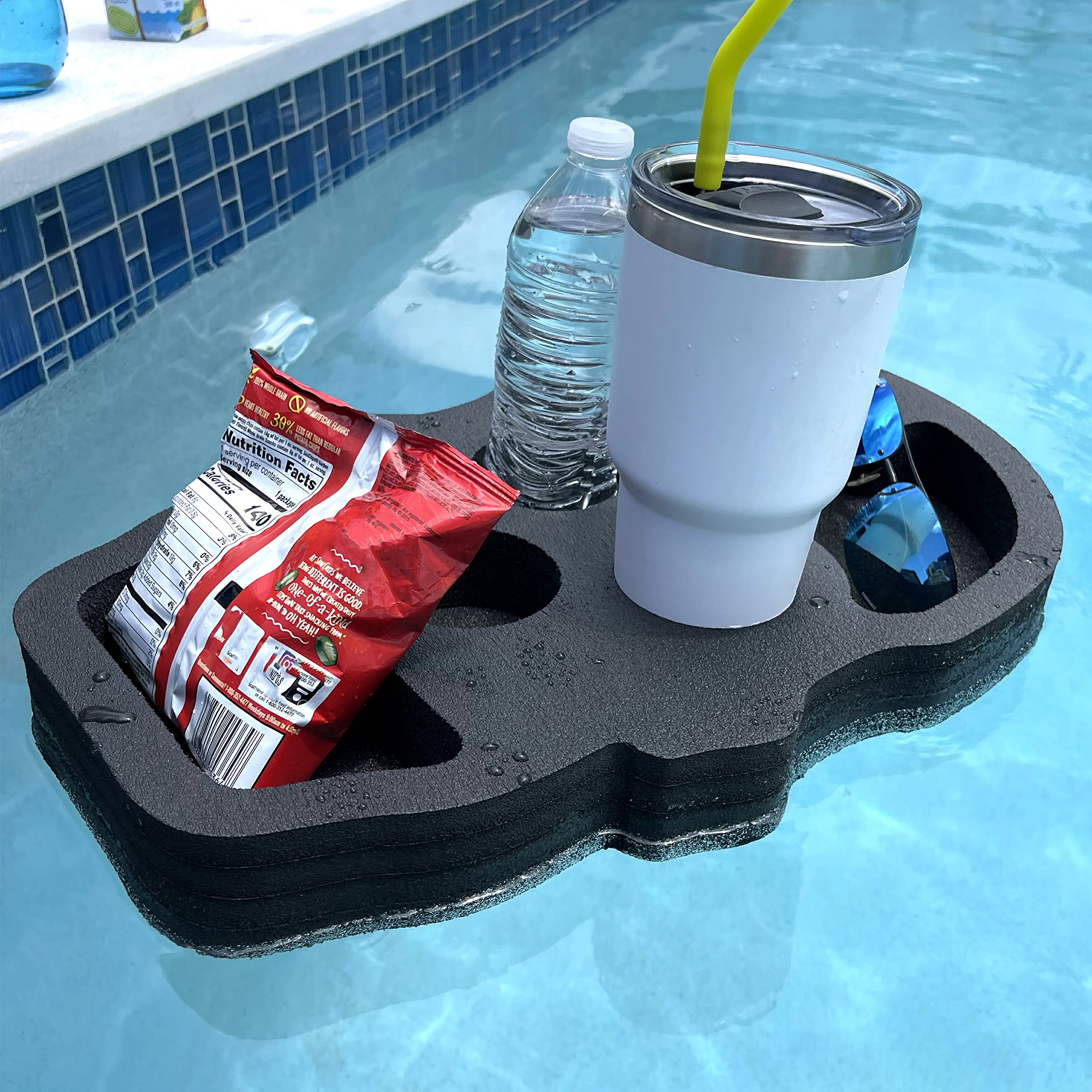 Polar Whale Floating Skull Spa Hot Tub Bar Drink and Snack Table Blue Refreshment Tray for Pool or Beach Party Float Food Lounge Durable Black Foam