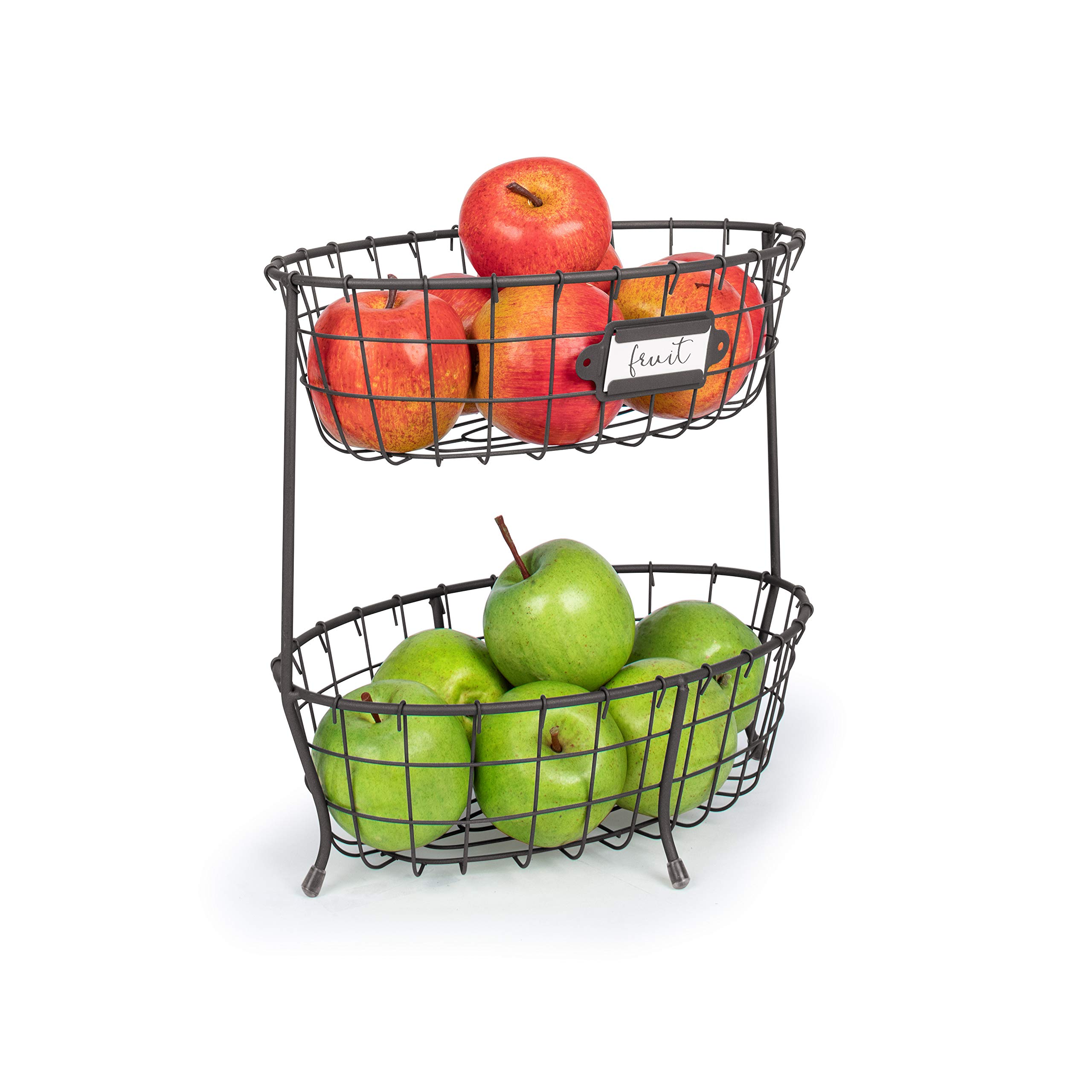 Spectrum Diversified Vintage Living Oval Server Stacked, 2-Tier Bowls, Dining Table & Kitchen Counter Organizer, Modern Fruit Basket Stand, Industrial Gray (A19676)