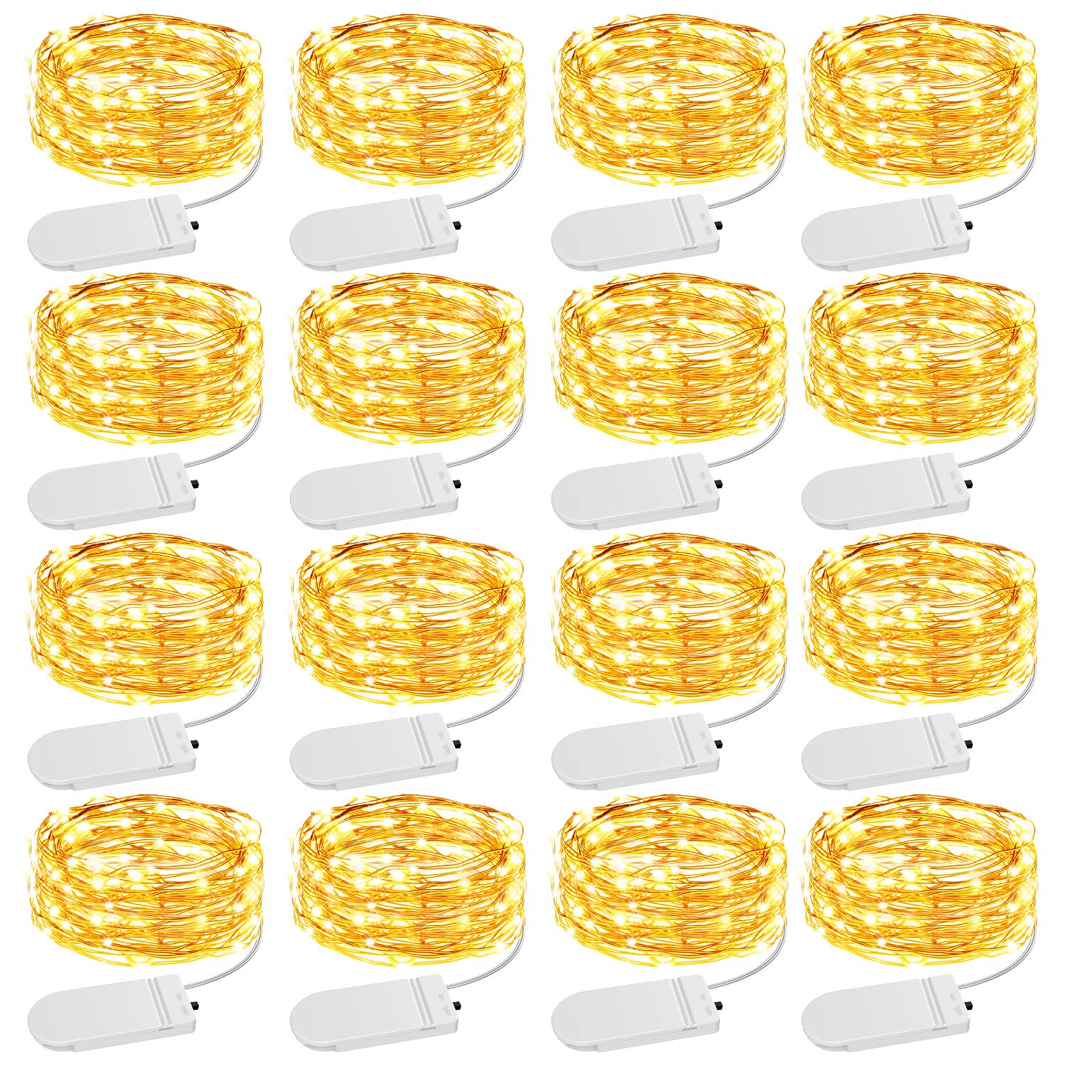 Olafus 16 Pack Warm White and Multicolo Fairy Lights Battery Operated, Mini Starry String Light Waterproof IP68, 7ft 20 LED Firefly Starry Light Copper Wire for Christmas Decorations Wedding Party DIY
