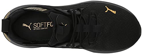 PUMA Women's Softride Enzo NXT Shine Lace Up Sneaker Black/Gold 6 Medium US