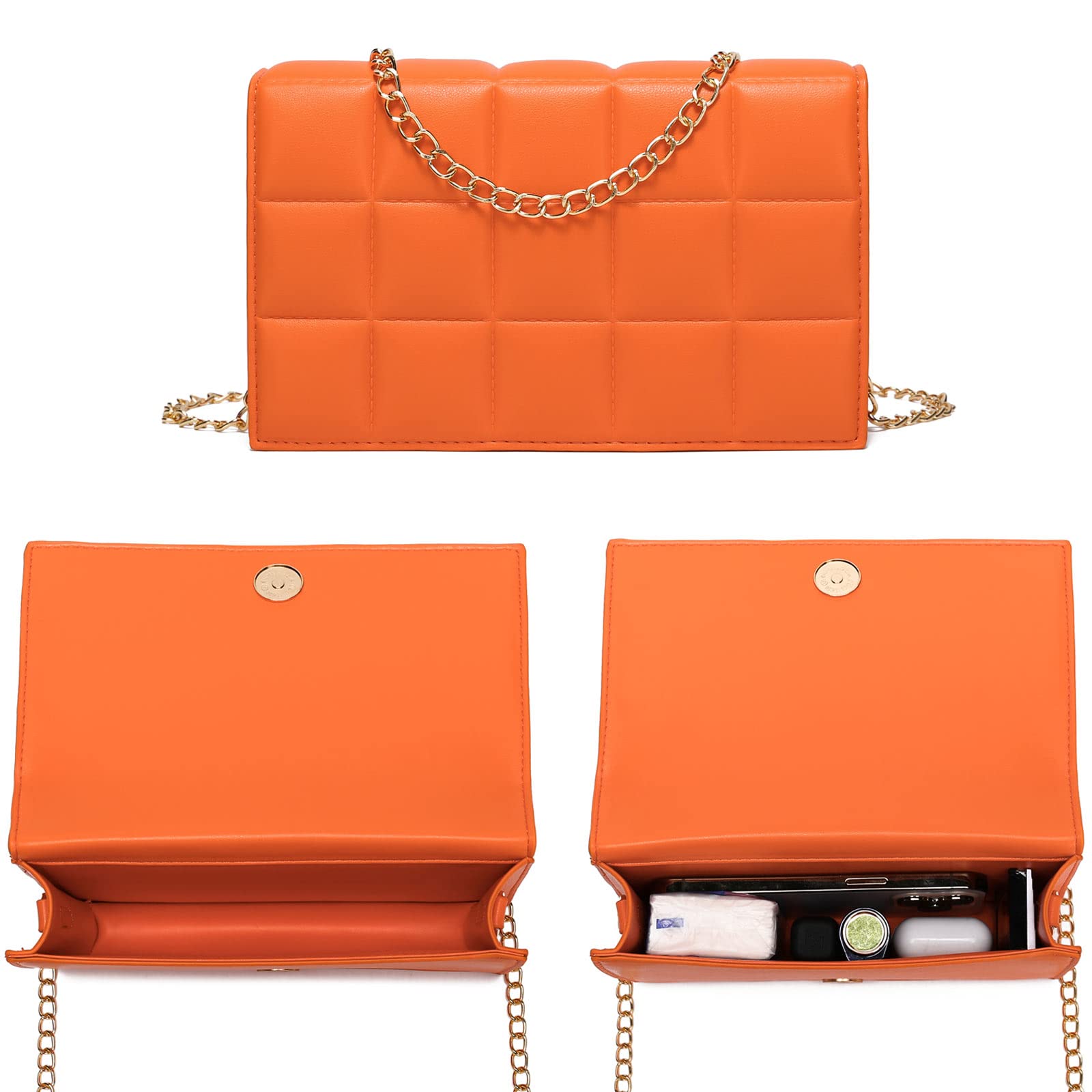YIKOEE Mini Purse for Women with Removable Chain (Orange)