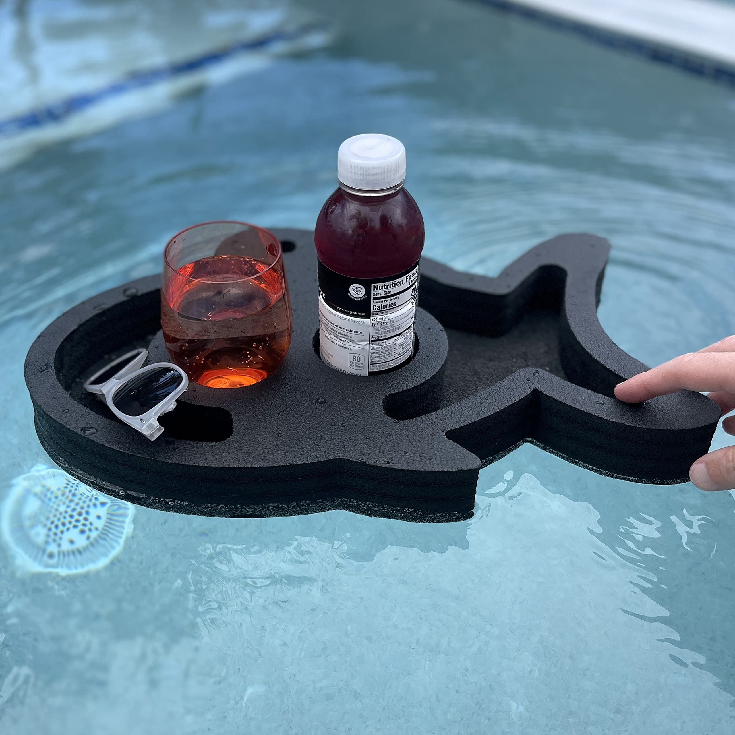 Polar Whale Floating Fish Shaped Spa Hot Tub Bar Drink and Snack Table Blue Refreshment Tray for Pool or Beach Party Float Food Lounge Durable Black Foam