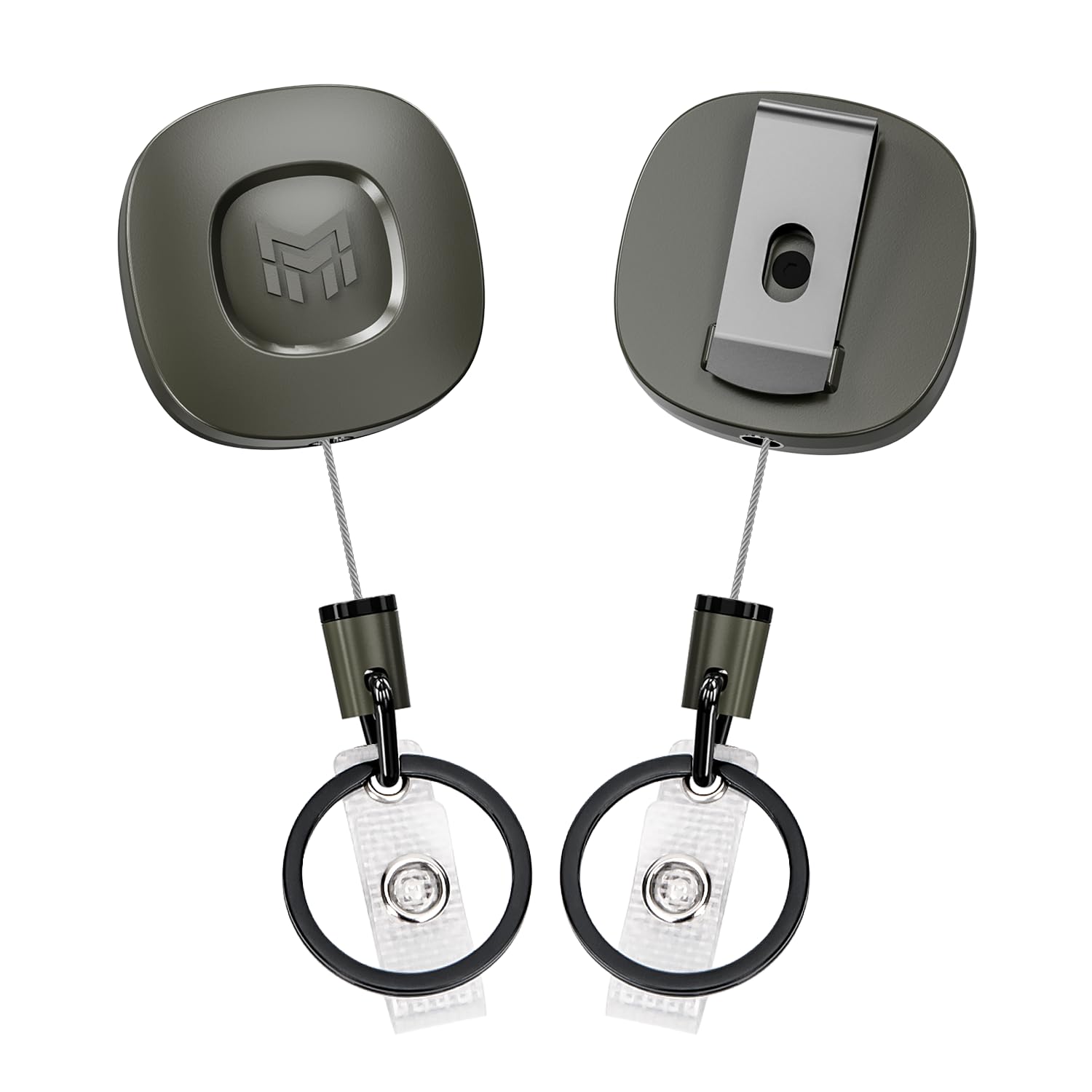 MNGARISTA 2 Pack Heavy Duty Metal Retractable Keychain with Belt Clip, 8 oz Retraction, 31.5" Steel Cable, Zinc Alloy ID Badge Reel Key Chain Retractor (Dark Gray)