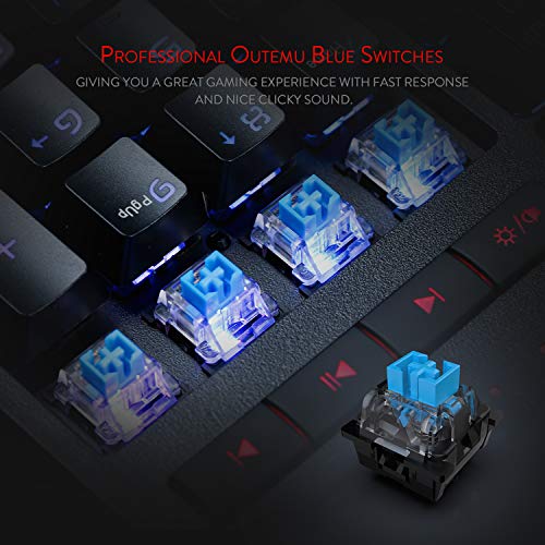 Redragon K586 Brahma RGB Mechanical Gaming Keyboard with Blue Switches, 10 Dedicated Macro Keys, Convenient Media Control, and Detachable Wrist Rest