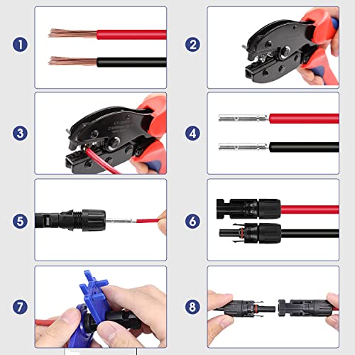 YXGOOD Solar Crimping Tool for Solar Panel Cable with 12 Pairs Solar Connectors, 1PCS Solar Crimper, 2 PCS Spanner Wrench, Crimper Tool for 2.5/4/6mm² Solar PV Wire