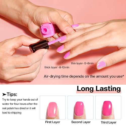 Morovan 15-Color Pink Air Dry Nude Nail Set - 0.25oz Non Gel Fingernail Polish Kit Gift Set for Women