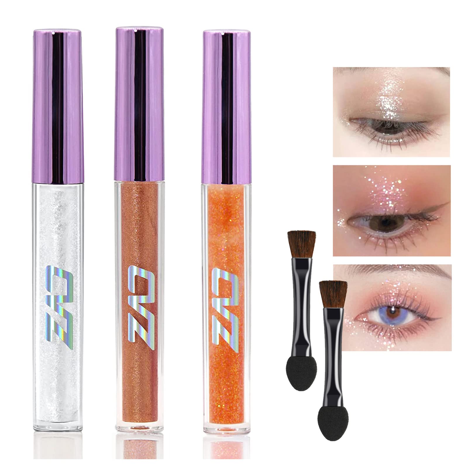 Moakxer 3 Colors Liquid Glitter Eyeshadow,Korean Makeup Eye Shadow Bling,Korean Eye Glitter,Long Lasting Waterproof Sparkling