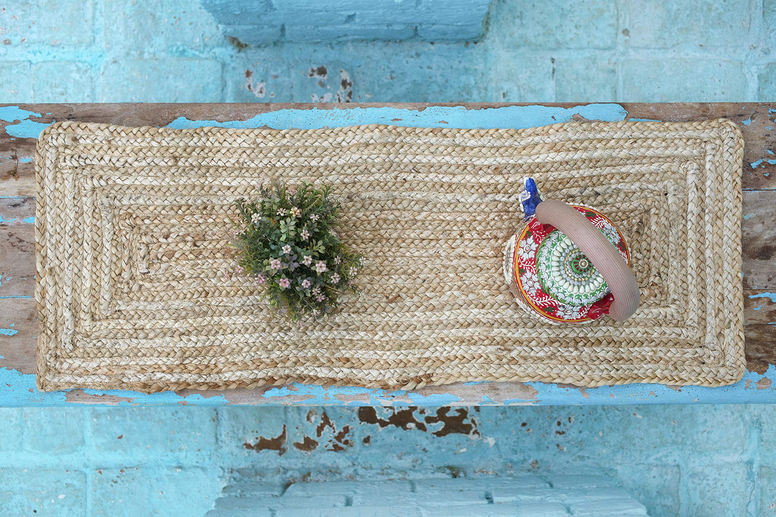 Natural Jute Braided Placemat (13 X 48 inches) | Hand Woven, Heat Resistant Thick Hot Mat for Table | Rectangle Jute Tablemat Coaster for Dining | Farmhouse Table Mat | Rustic Vintage Table Runner