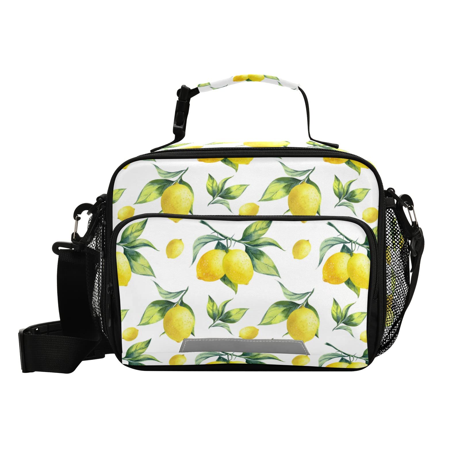 VIGTRO Vintage Lemon Spring Lunch Bag, Leak-proof Durable Lunch Box with External Mesh Bottle Holder, Reusable Insulated Lunchbox Tote/Cooler Bag for Kids Age Over 3 Years Old