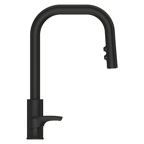 Pfister Zanna Kitchen Faucet with Pull Down Sprayer and Soap Dispenser, Single Handle, High Arc, Matte Black Finish, F5297ZNRB