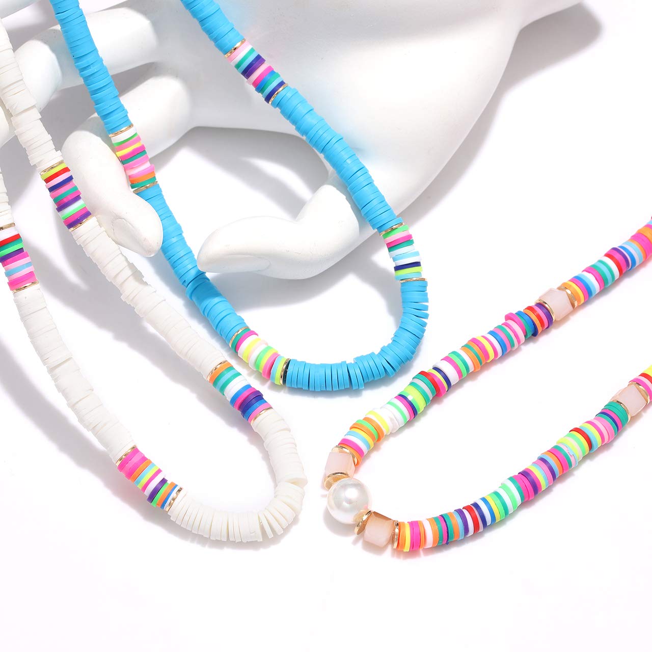 Surfer Necklace Bracelet for Women - Heishi Beaded Necklaces Colorful Stretch Bracelet Stack Jewelry Set for men 10 pcs