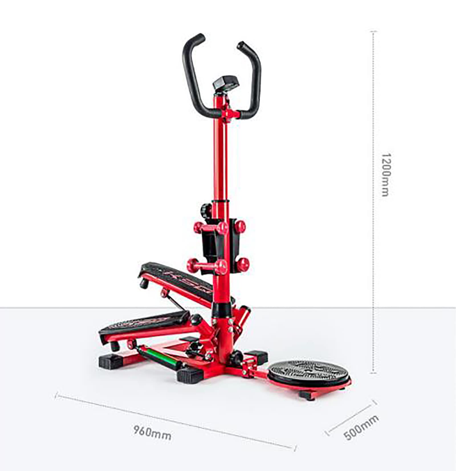USBBAG Twist Stepper Machine with Resistance Bands, Adjustable Workout Fitness Equipment with Handle Bar and LCD Display for Home Gym Exercise (B,Red)