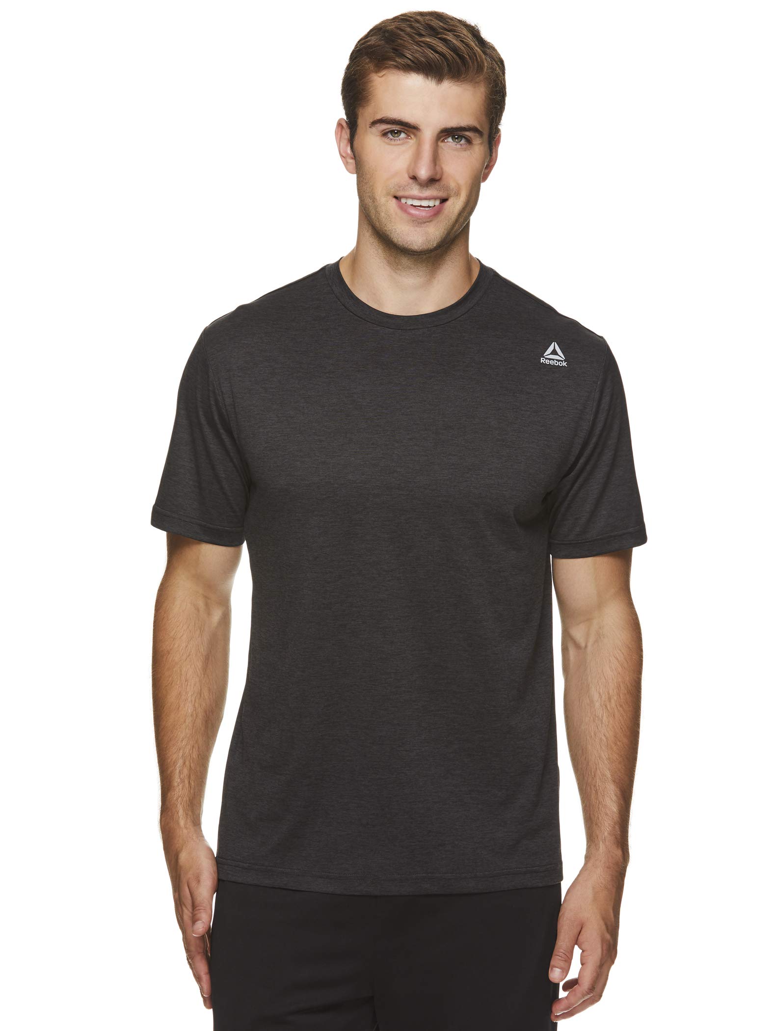 Reebok Men's Supersonic Crewneck Workout T-Shirt Designed with Performance Material - Reigning Black Heather, X-Large