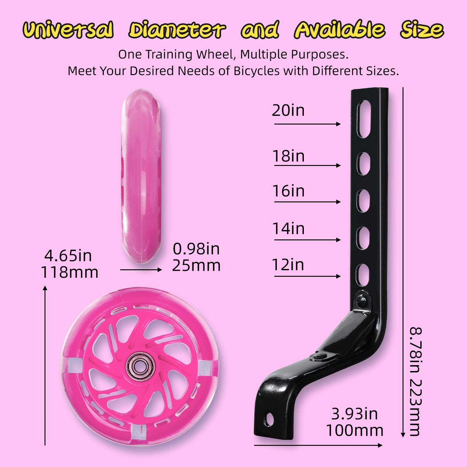 PRUNUS Flash Bike Training Wheels for 14 16 18 20 Inch.Training Wheels for Kids Bike is Heavy Duty.Bicycle Training Wheels is Suitable Single Speed Bike