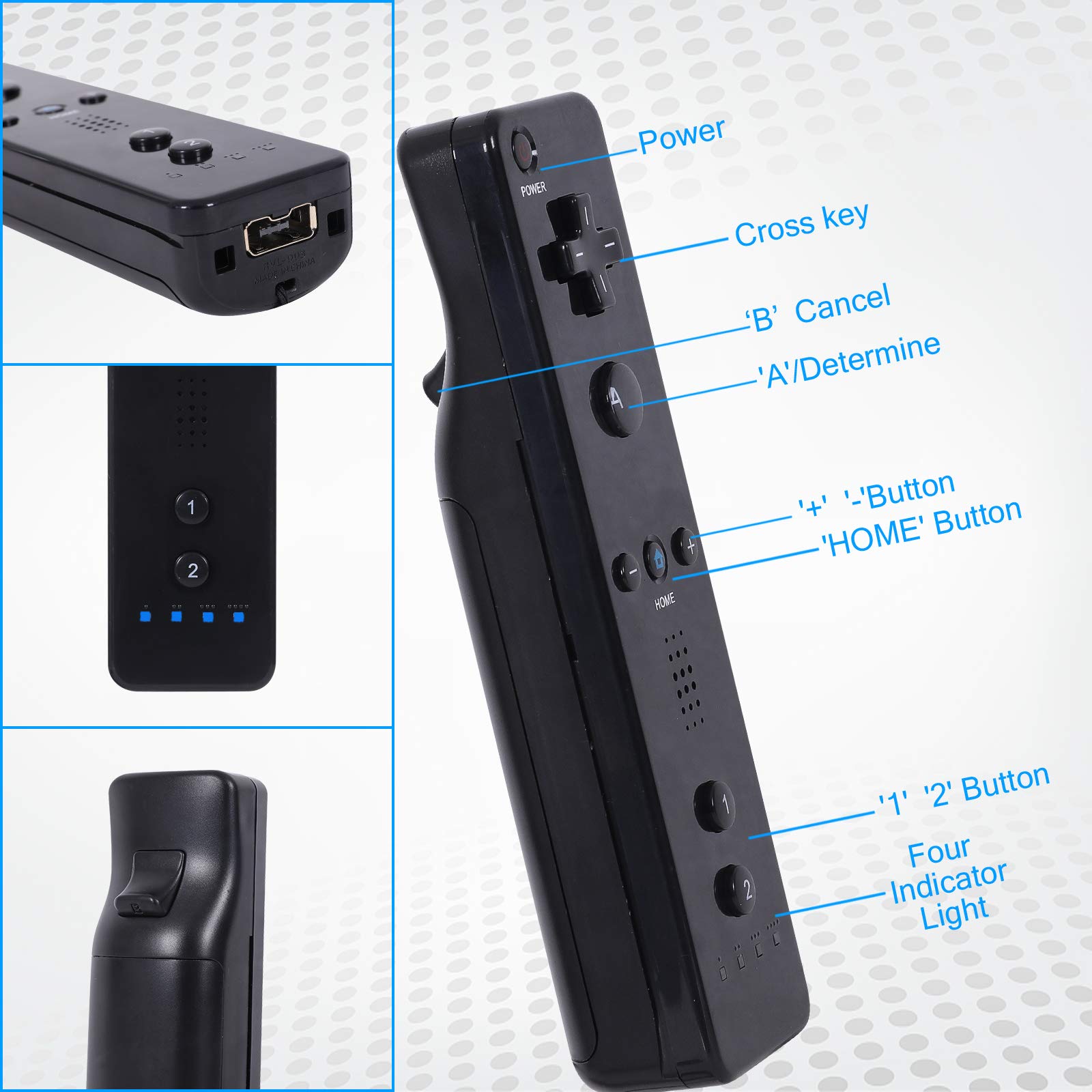 SogYupk 2 Pack Black Wireless Controller, A Replacement for Wii Remote Controller, Compatible with Wii/Wii u Console, with Silicone Case and Non-Slip Wrist Strap (2 Black)