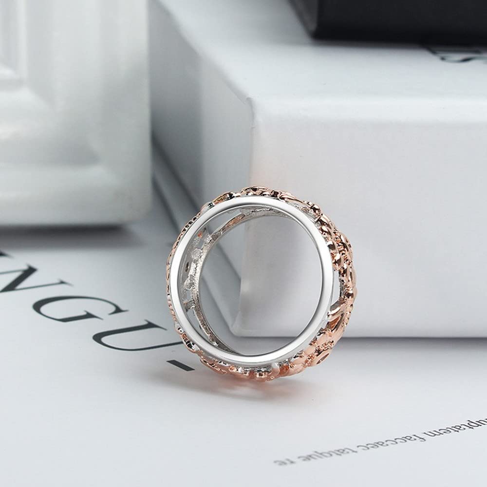 WANMEIL Vintage Silver Rings Women's Elegant Sunflower Dragonfly Hollow Finger Ring Band Jewelry Cubic Zirconia Ring with Side Stone Copper Leaf Eternity Band 【US Code 6-10】 (7)