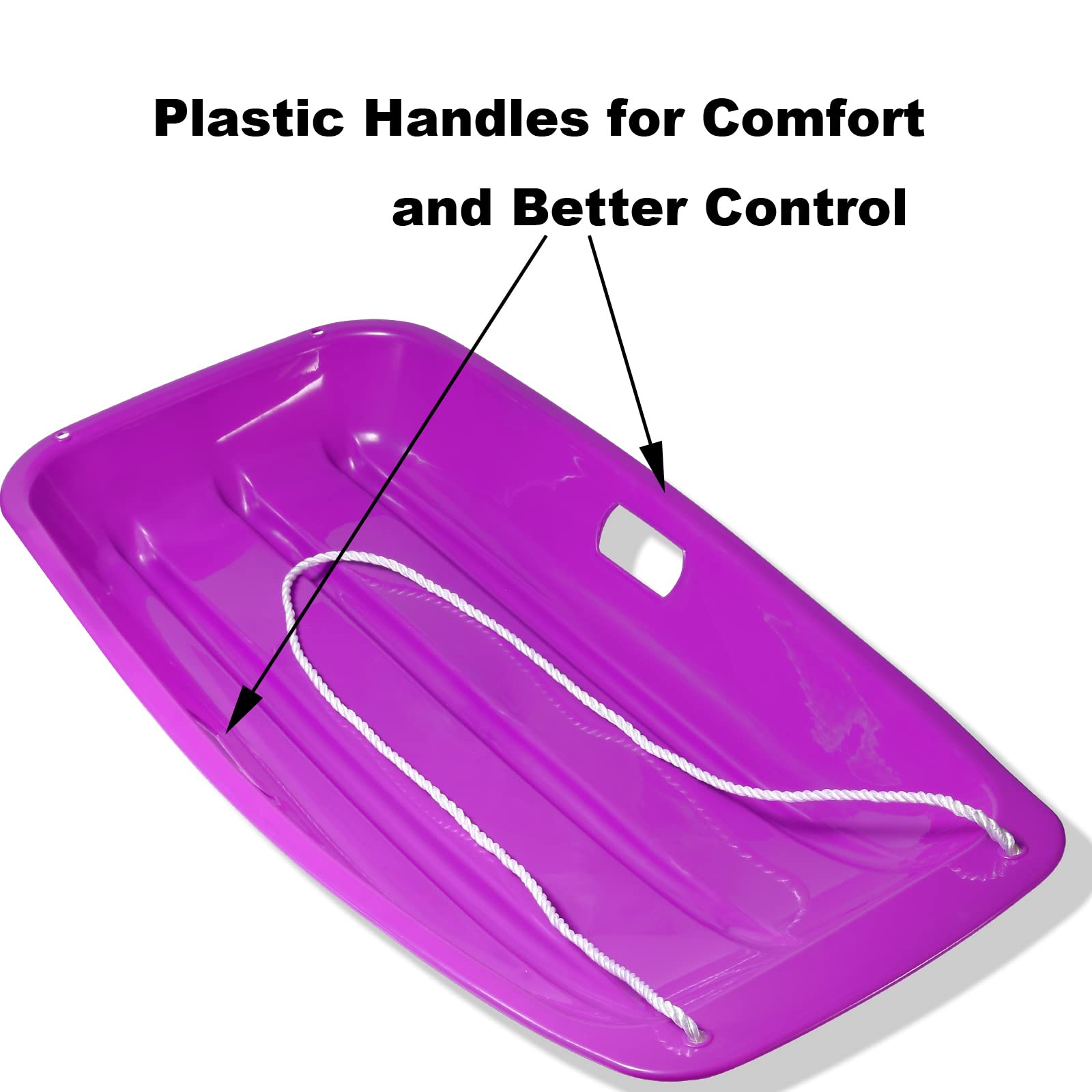 Snow Sled Toboggan for Kids and Adults with 2 Built in Handles and Pull Rope (Blue Red Purple 3-Pack)