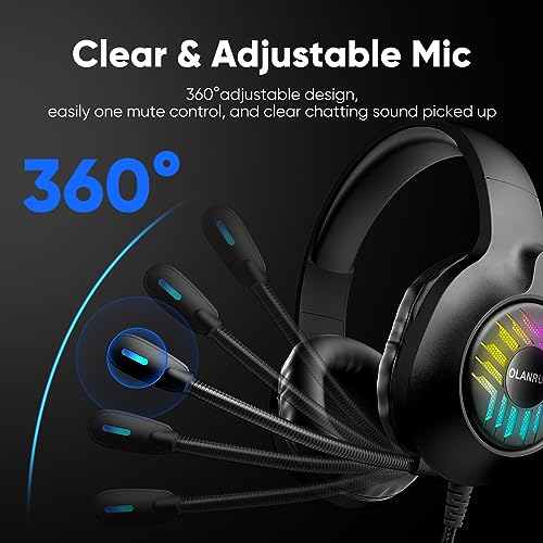 OLANRUN Gaming Headset with Microphone for PC - Stereo Gaming Headphones with Mic for Xbox One, Xbox Series X|S, PS5, PS4 - Wired PC Gaming Headset with 9 Color RGB for Computer, Laptop (Black)