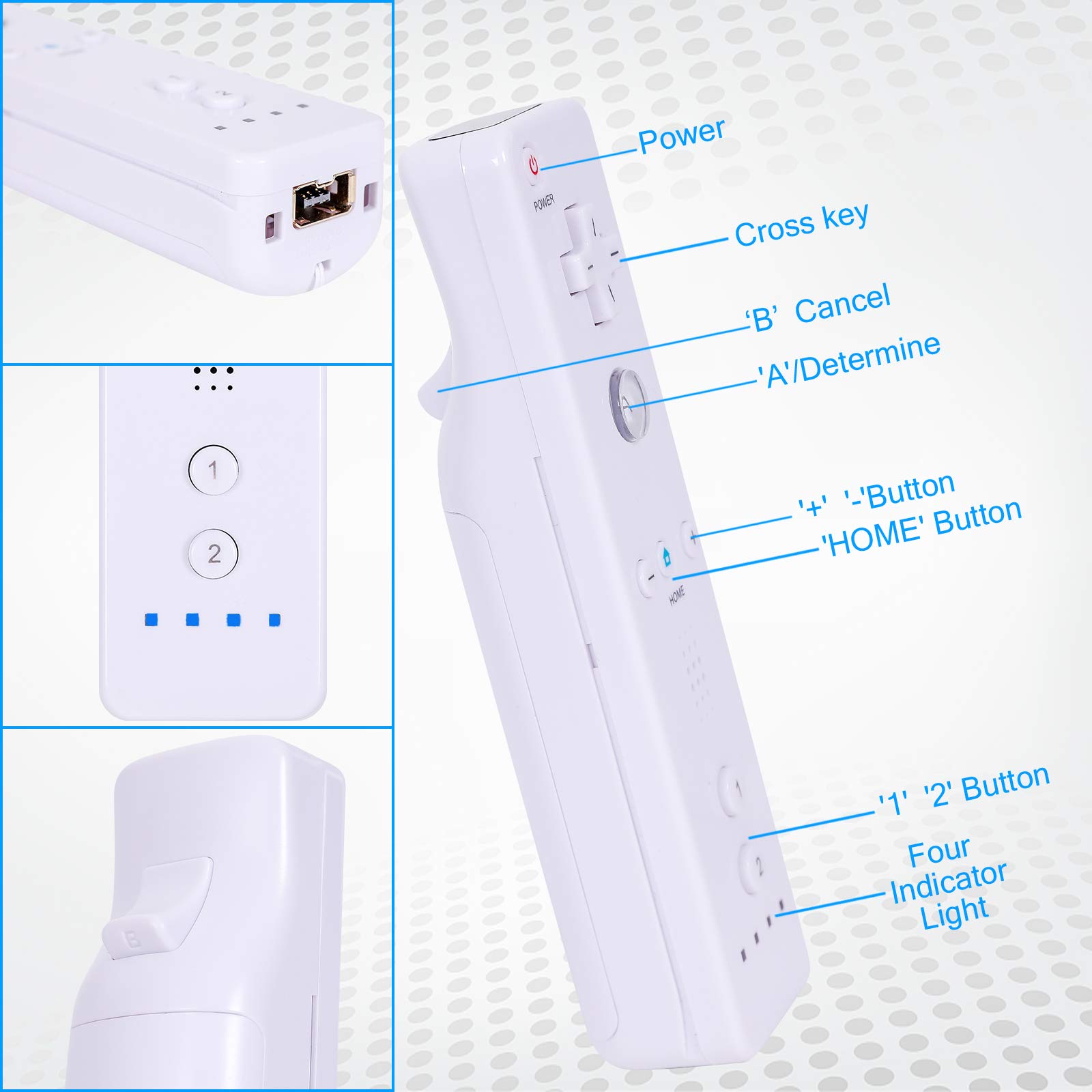 SogYupk 2 Pack White Wireless Controller, A Replacement for Wii Remote Controller, Compatible with Wii/Wii u Console, with Silicone Case and Non-Slip Wrist Strap (2 White)