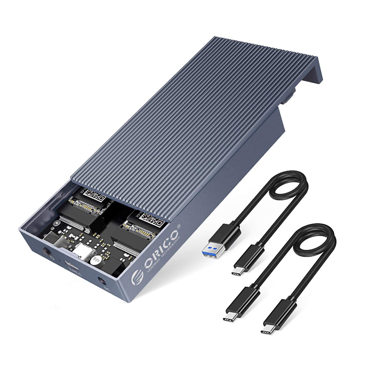 ORICO Dual-Bay NVMe Enclosure External SSD Case Aluminum USB3.1 Gen2 10Gbps M.2 Type-C SSD Docking Station for PCIe M-Key B&M Key 2230/2242/2260/2280 SSD with Screw Installation Up to 4TB-M2P2J
