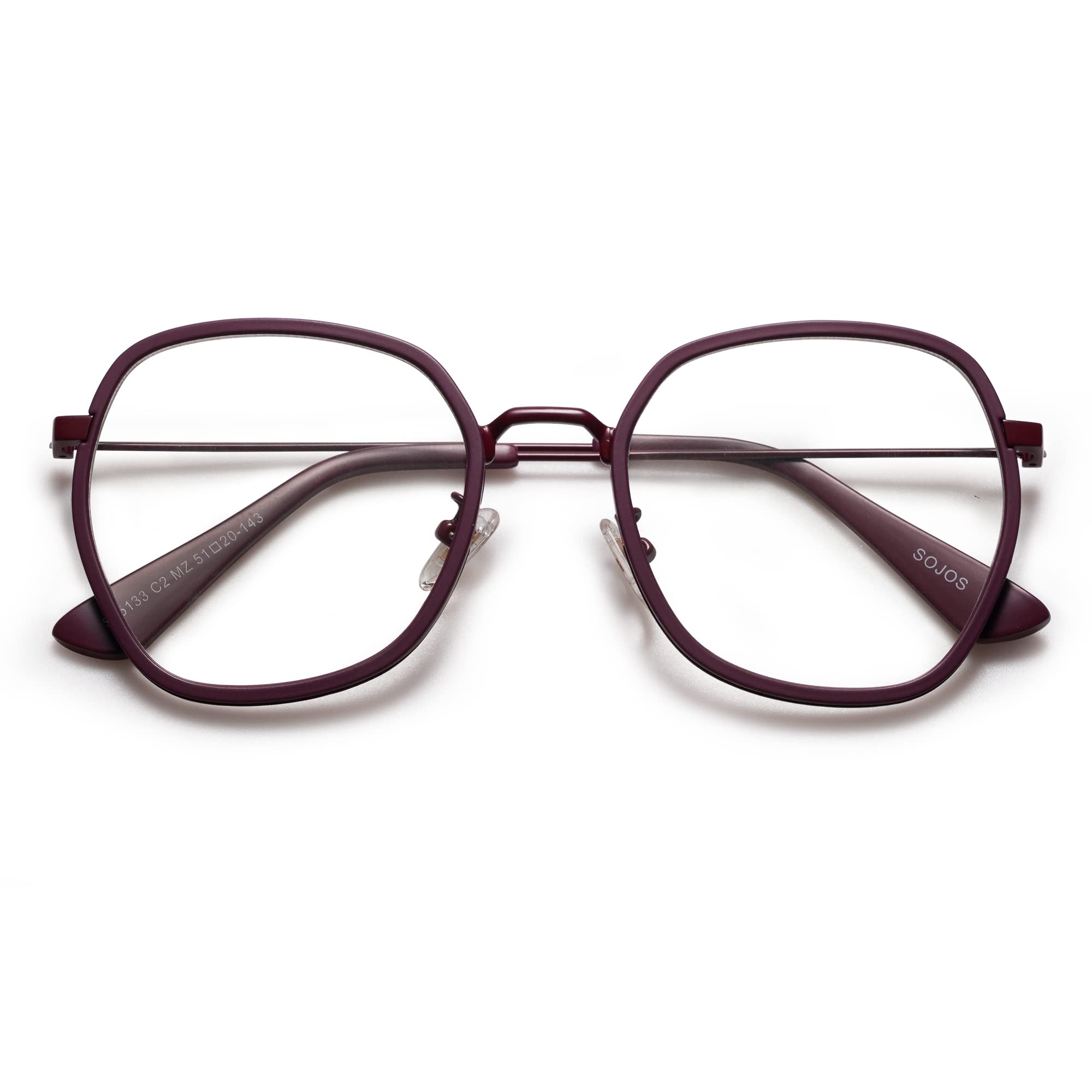 SOJOS Classic Hexagonal Glasses Anti-Blue Light Blocking Eyewear Metal Plastic Frame SJ5133 with Pink Frame/Anti-Blue Light Lens
