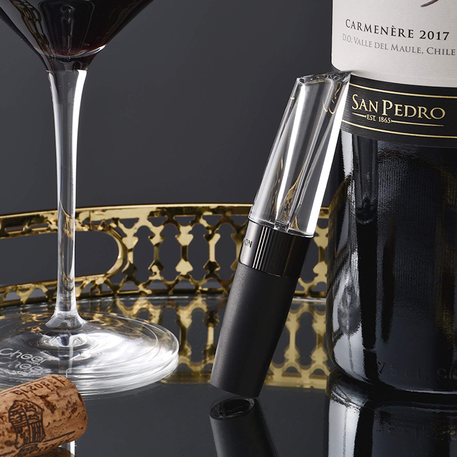Z-oneMart 2Pcs Wine Aerator Pourer Spout Premium Aerator Wine Pourer Decanter Rich Finish and Bubbles, No-Drip, Spill, Brithday Christmas Gifts for Wine Lover Black