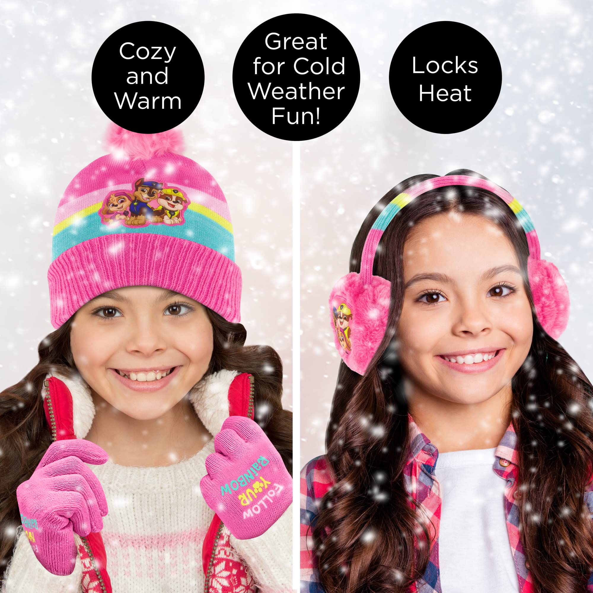 Nickelodeon Girls' Winter Hat Earmuffs and Kids Gloves Set, Paw Patrol for Age 4-7