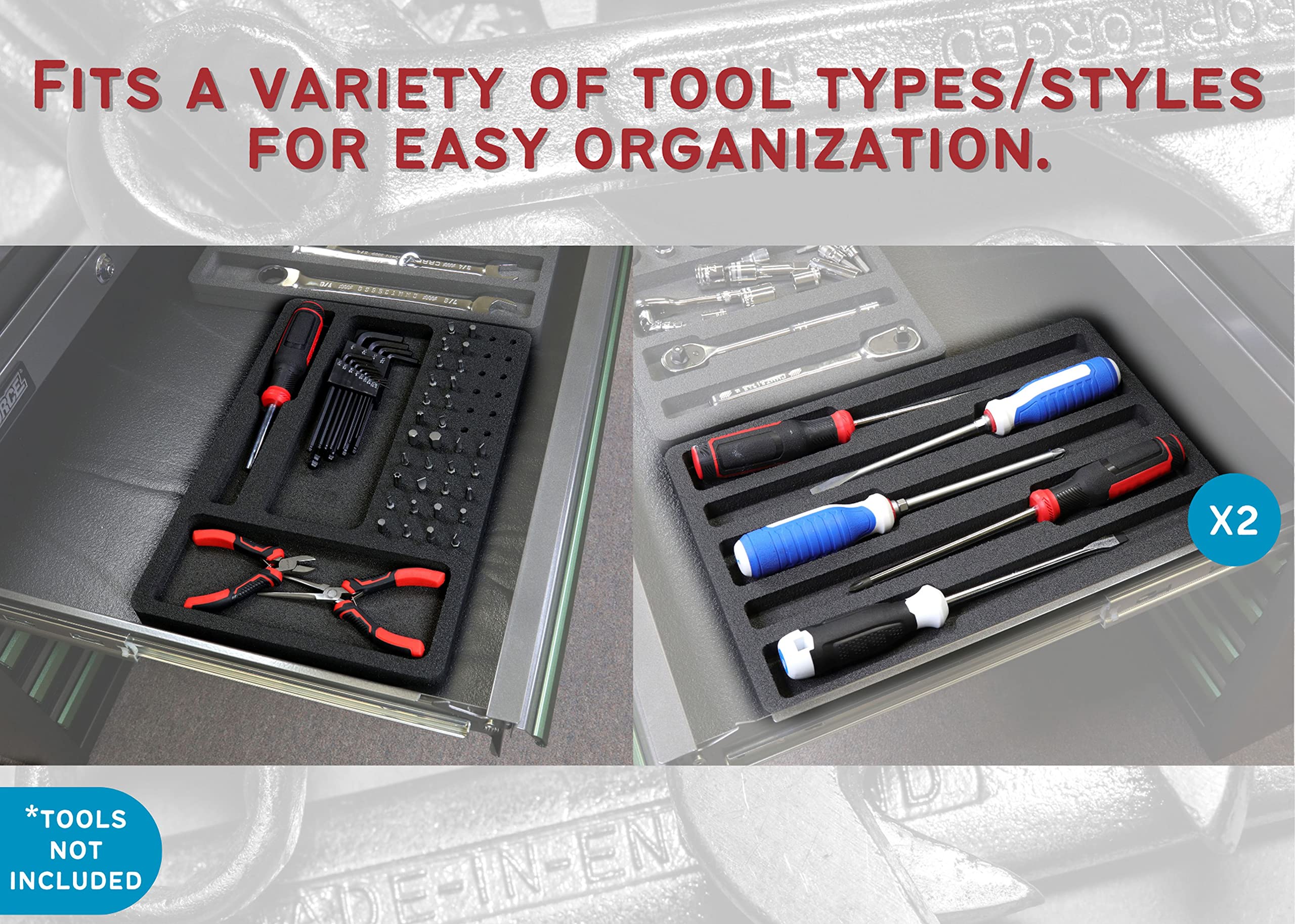 Polar Whale Tool Drawer Organizer 3-Piece Screwdriver Bit Driver Insert Set Black Durable Foam Holds Many Tools 15 x 10 Inch Trays Fits Craftsman Husky Kobalt Milwaukee Many Others