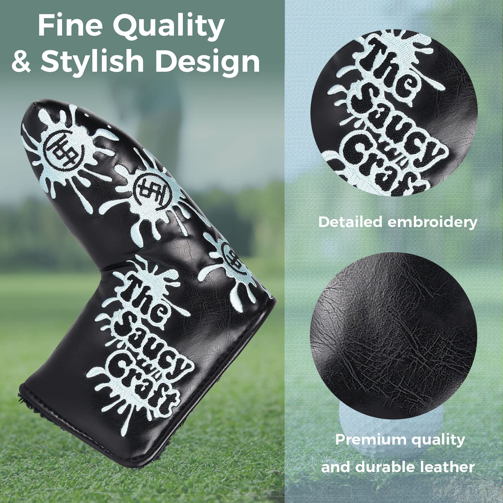 Studio Crafted Golf Painting Splash Putter Head Cover Headcover for Blade Style Putters, Leather Black Golf Blade Putter Cover Magnetic Mallet Headcover Club Protective