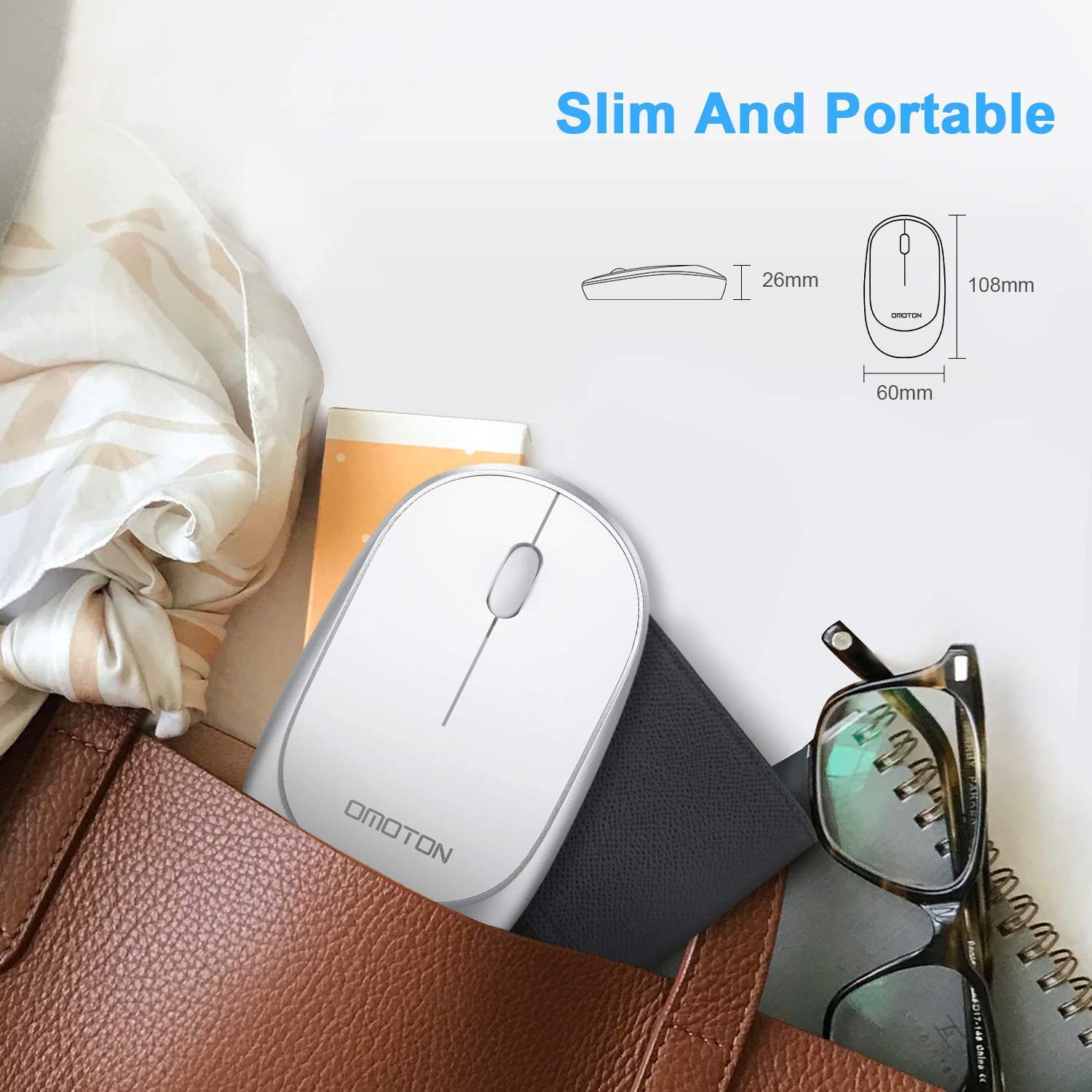 OMOTON Bluetooth Mouse for Mac, Wireless Mouse for MacBook Air/Pro, Silent Mouse for MacBook, iPad, iPad Pro, Laptop, Computer, PC, Notebook, Silver