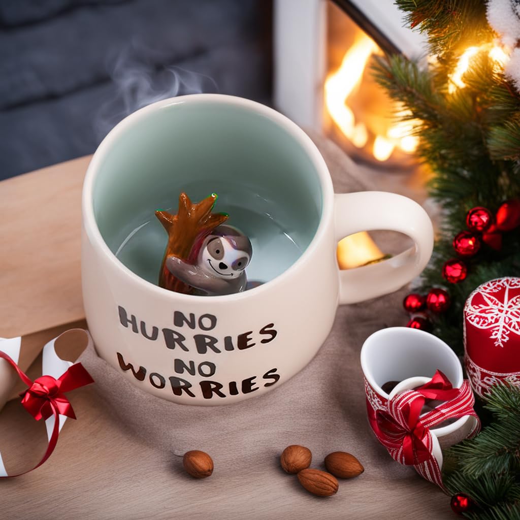 TechoEcho Cute 3D Sloth Coffee Mug,Animal Inside Design Suitable for Christmas/Birthday Gift,Cute Cup for Kids ,Housewarming Surprise Present For Friends,Home/Office/Mood Decoration.(Sloth)