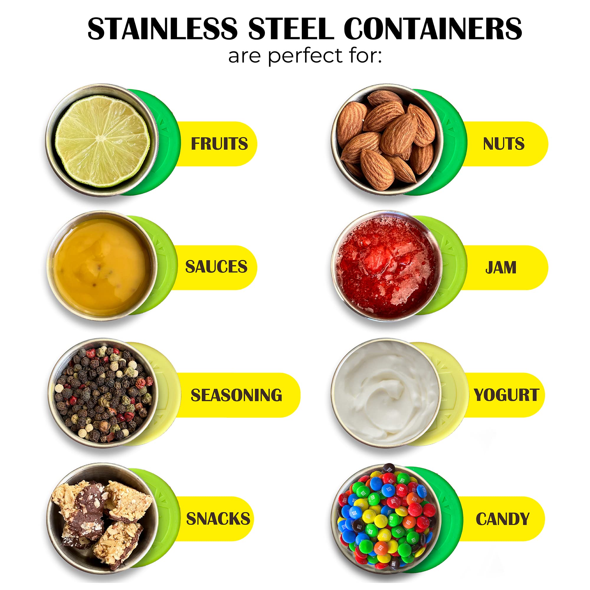 WEST BROS Stainless Steel Food Containers with Lids Set of 6 - Metal Snack Container for Kids Adults - Salad Dressing Containers with Lids