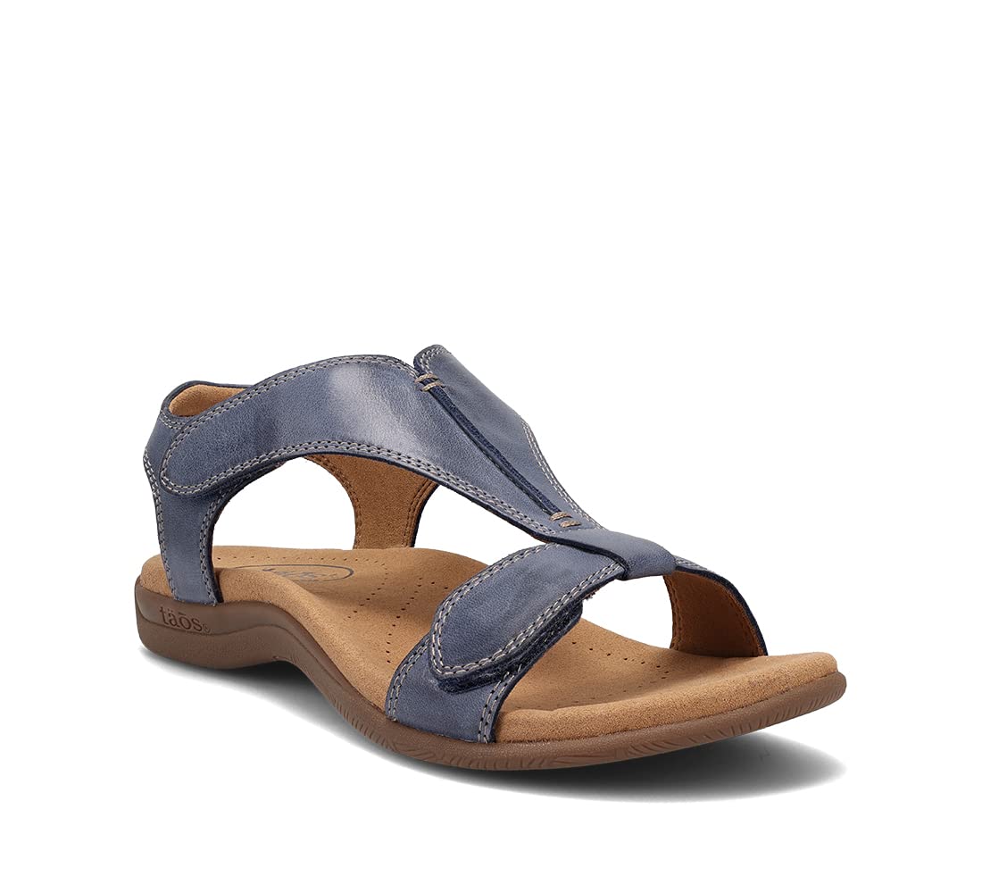 Taos The Show Premium Leather Women's Sandal - Experience Everyday Style, Comfort, Arch Support, Cooling Gel Padding and an Adjustable Fit for Exceptional Walking Comfort Dark Blue 8 (M) US