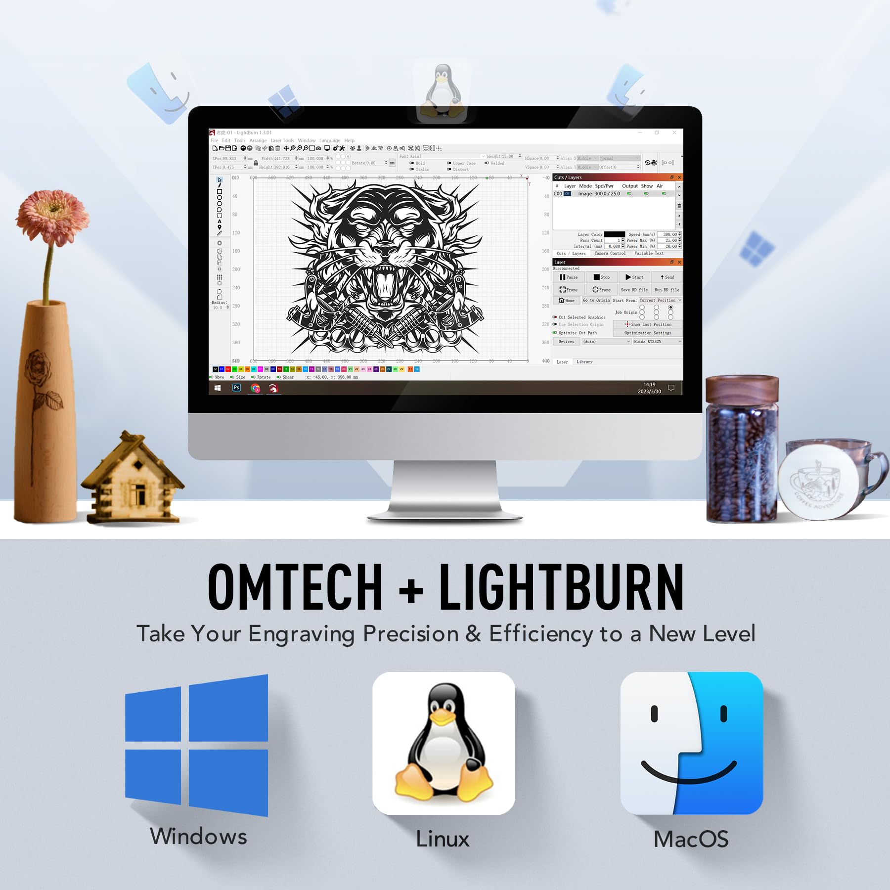 OMTech 50W Desktop Laser Engraver with LightBurn,12x20 CO2 Laser Engraving Machine with 2 Rotary Axes 5MP Camera Fume Extractor Water Chiller,Polar 350 Laser Machine Laser class 2,0.827mW output power