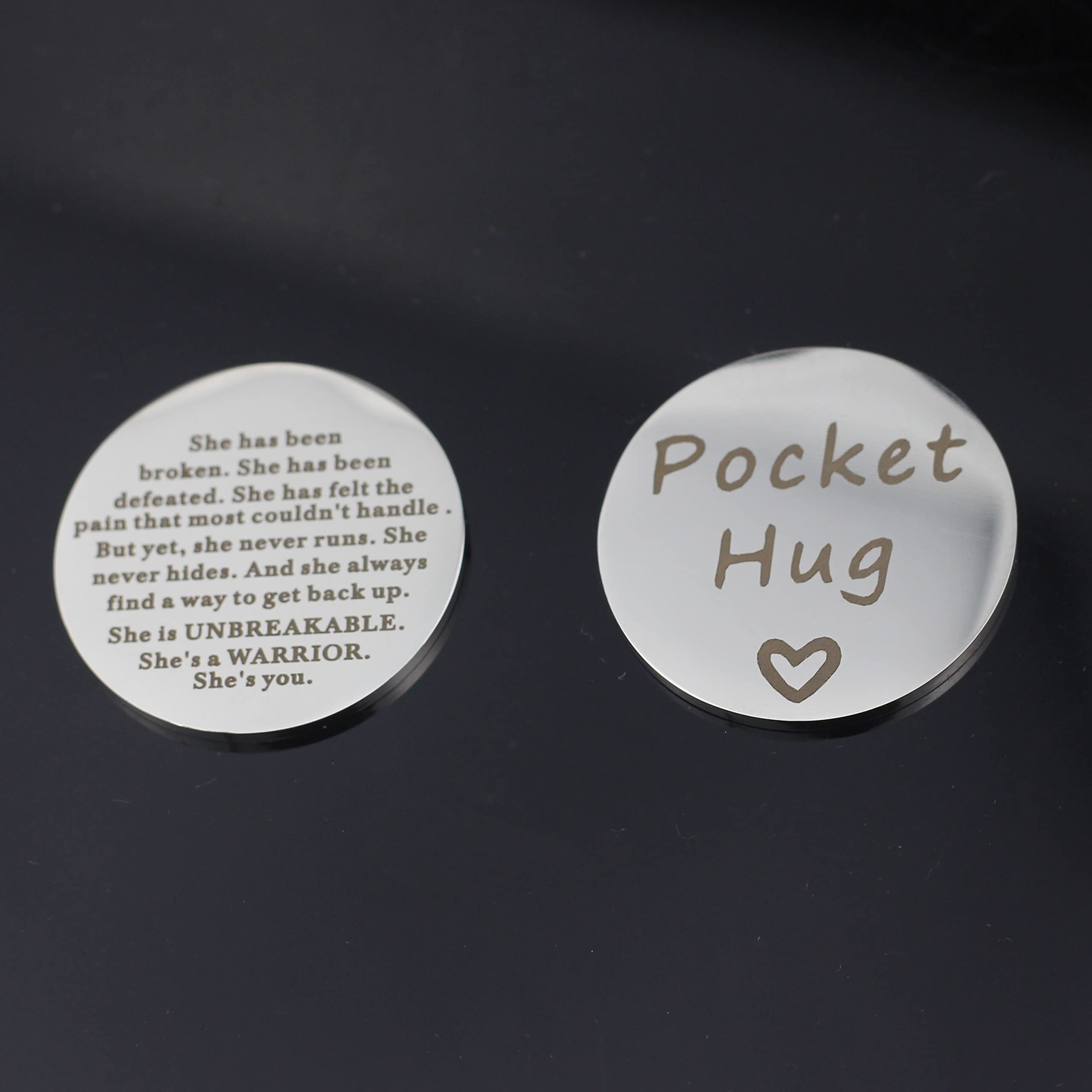 Warrior Pocket Hug token Survivor Keychain Motivational Quote Keychain Strength Gift (She's a WARRIOR. She's you.)