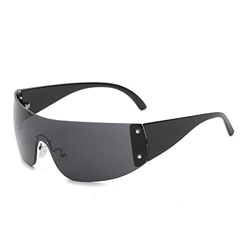 YAMEIZE Rimless Y2K Wrap Around Sunglasses for Women Men Oversized Fashion Shield Frameless Sun Glasses