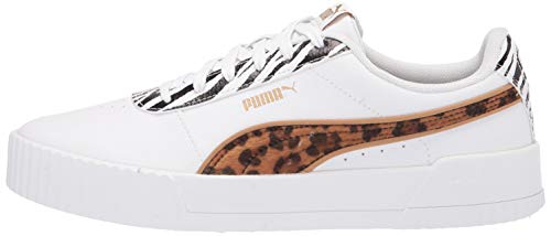 PUMA womens Carina Sneaker, Puma White-puma Team Gold-apple Cinnamon, 8.5 US
