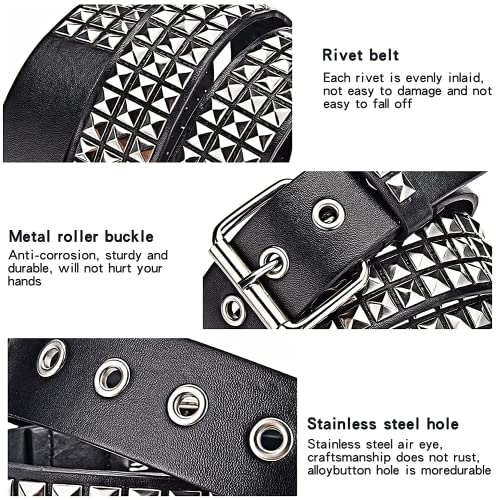 Punk Leather Belt,Studded Belt Square Beads Rivet Belt Metal Pyramid Belt for Jeans (Sliver)