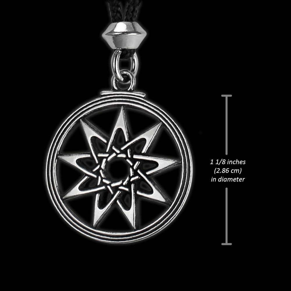Ninefold Goddess Pendant Wiccan Pagan 9 Point Star Necklace - Pewter