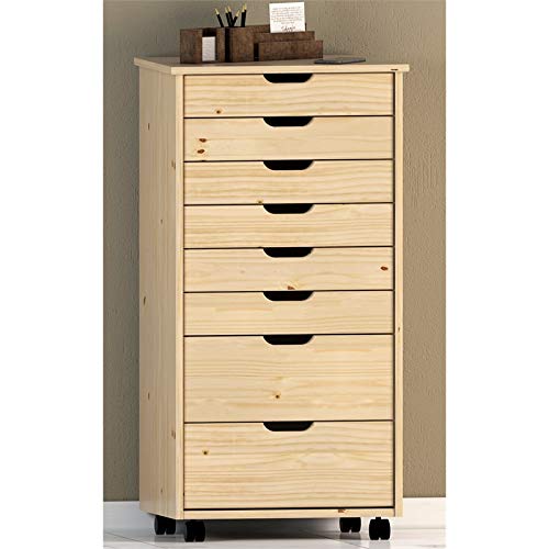 Riverbay Furniture 8-Drawer Transitional Wood Storage Cart w/Casters in Natural