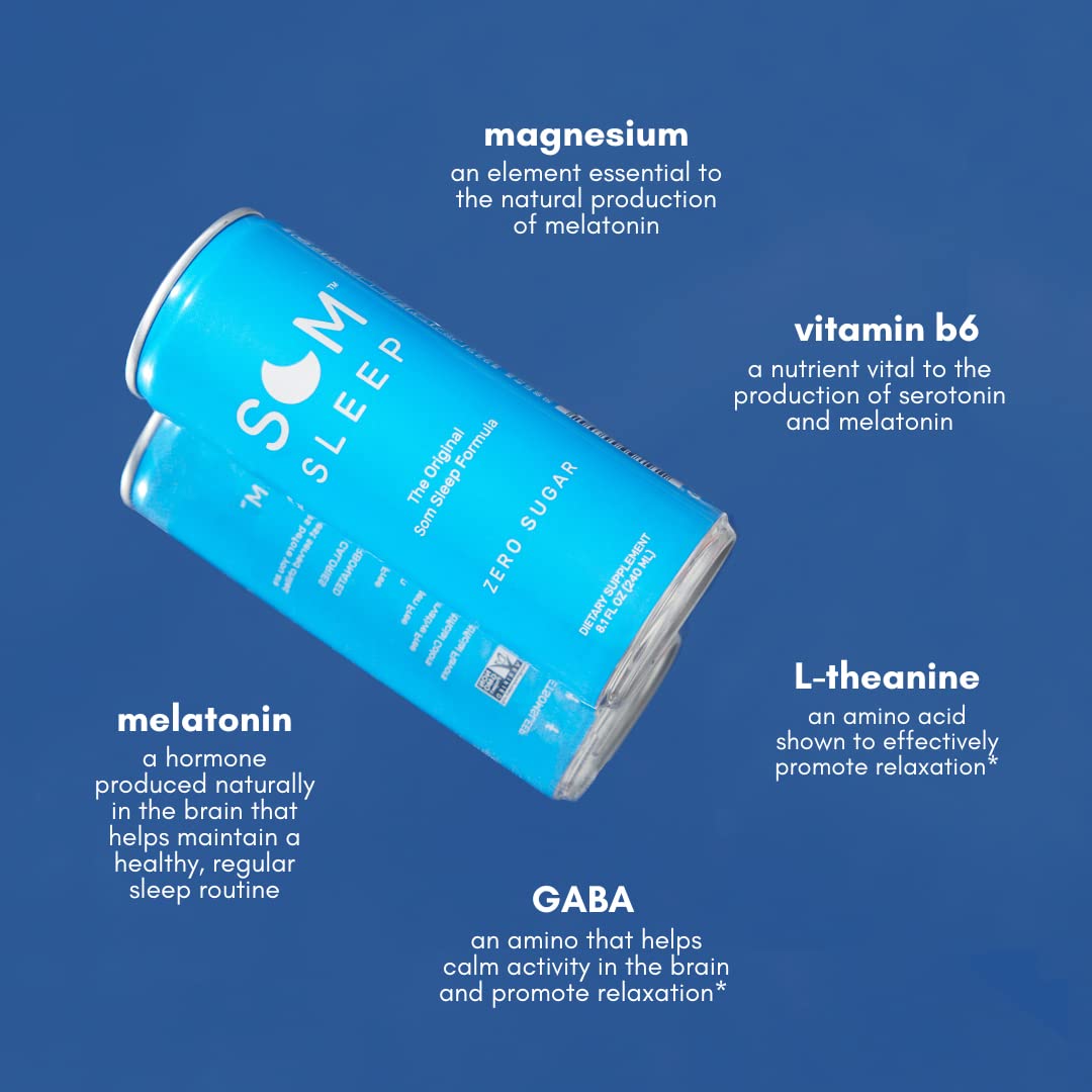 Som Sleep, The Original Sleep Support Formula w/Melatonin, Magnesium, Vitamin B6, L-Theanine & GABA β Vegan, Functional Nighttime Drink β Sleep Aid Supplement β Zero Sugar Berry, 8.1 Fl Oz, 12-Pack