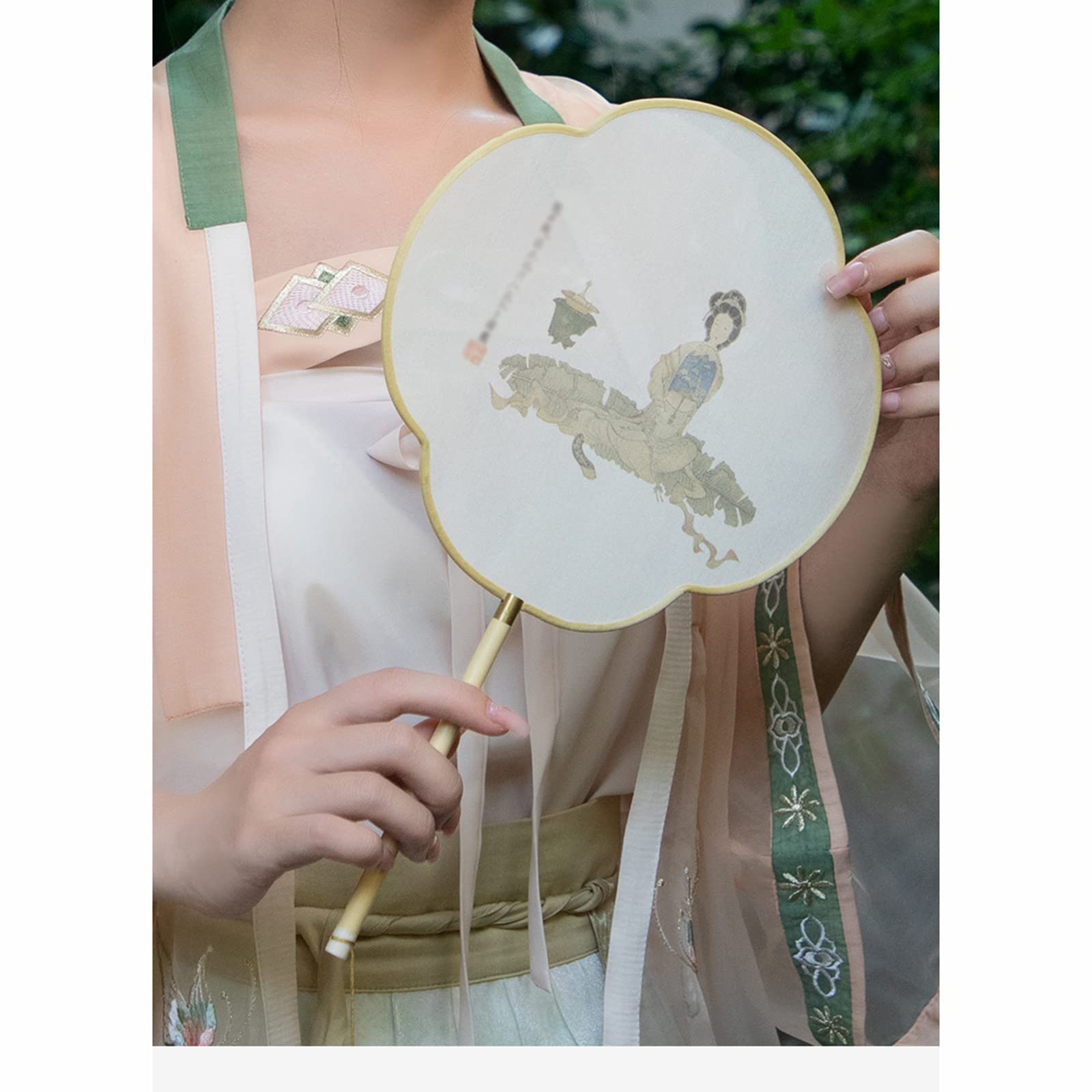 XELDEC Ancient style group fan Chinese style classical silk Hanfu fan dance fan translucent long handle fan