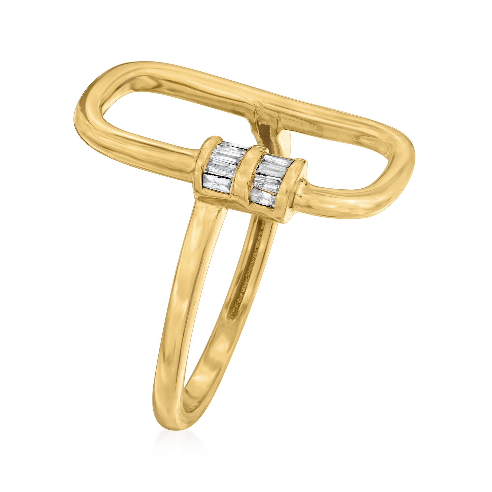 Ross-Simons 0.10 ct. t.w. Tapered Baguette Diamond Oval Carabiner-Link Ring in 18kt Gold Over Sterling. Size 9