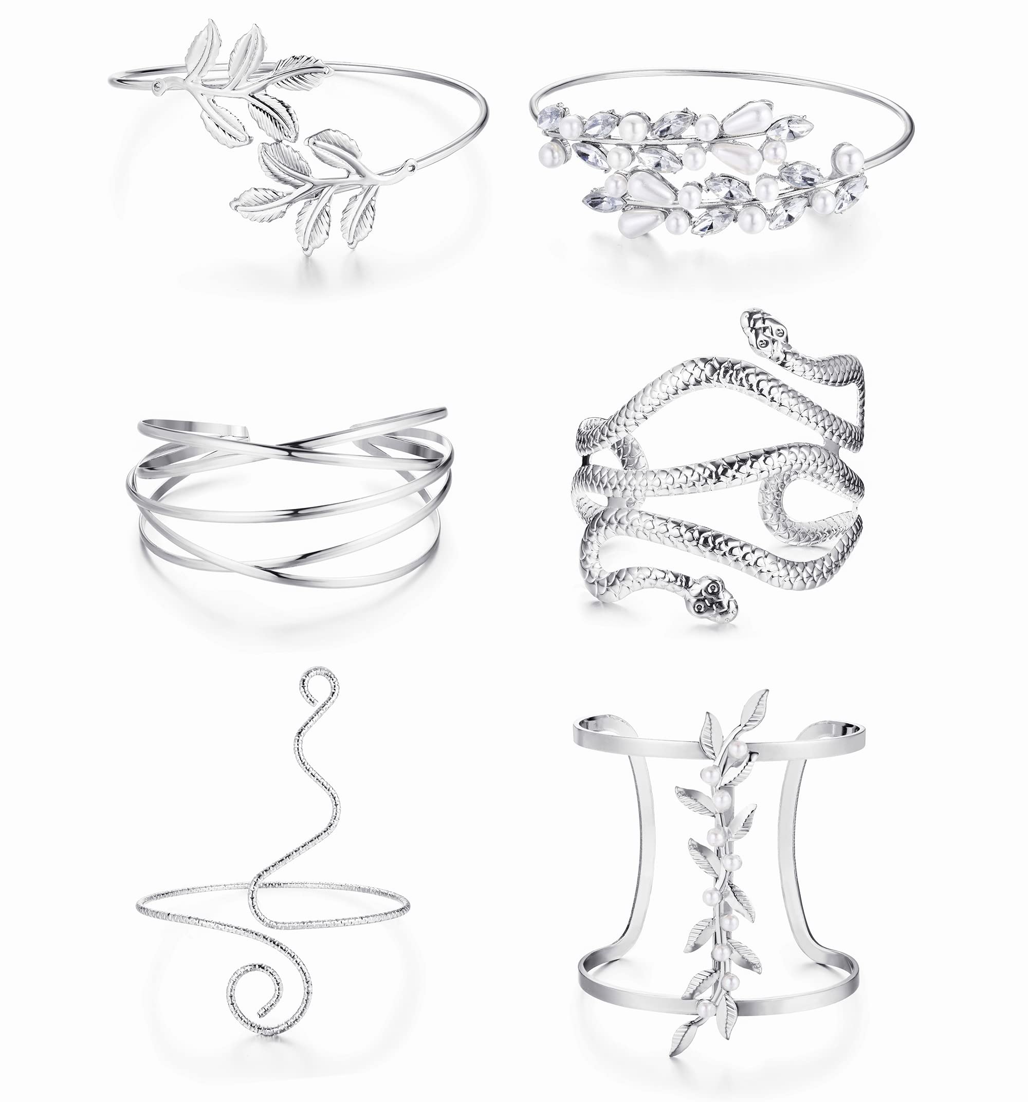 UBGICIG 6Pcs Arm Cuff Upper Arm Bangle Cuff Bracelet Open Arm Cuff Jewelry For Women Adjustable Armlet Armband Set Goddess Costume Accessories