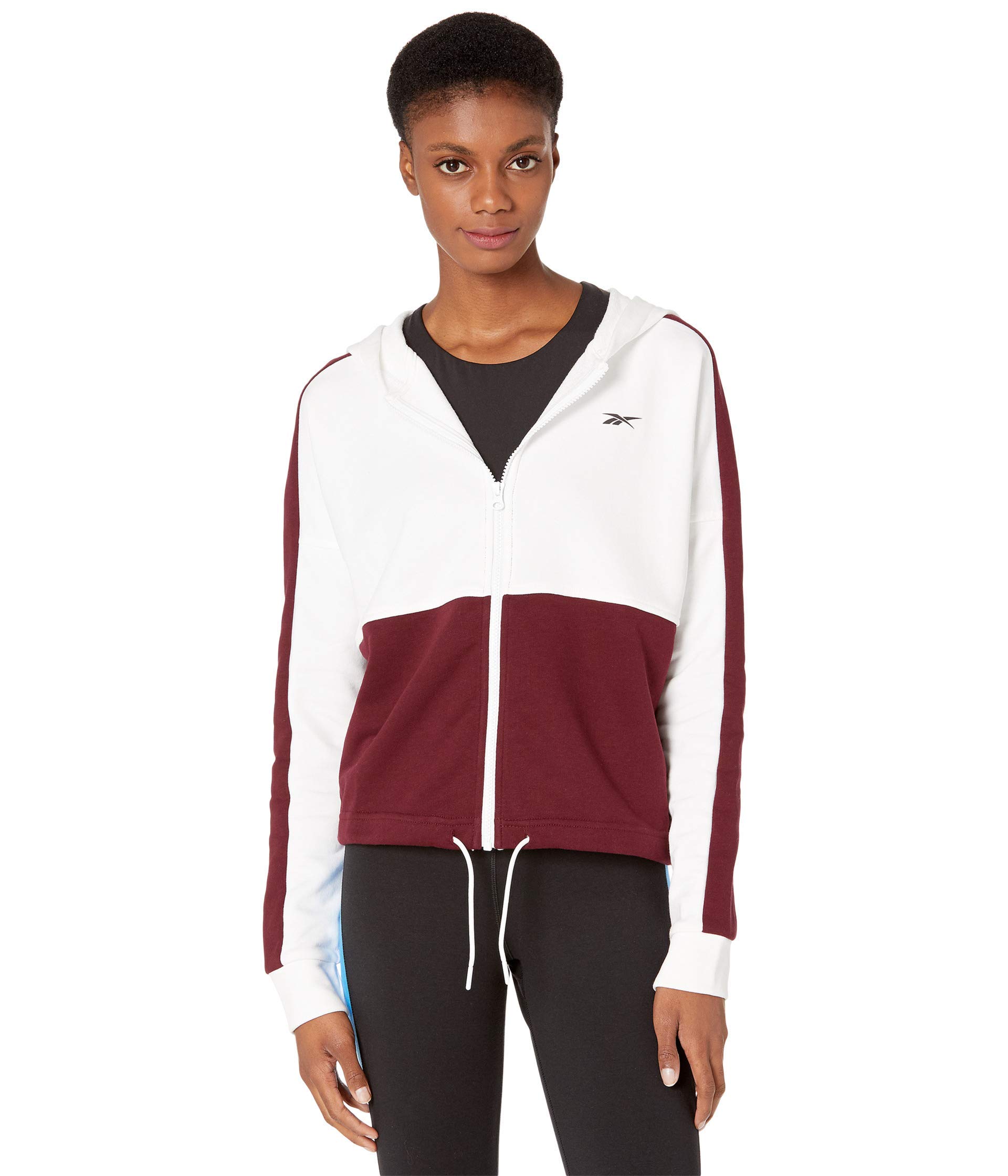 Reebok Women's Training Essentials Linear Logo Full Zip Hoodie, White/Maroon, L