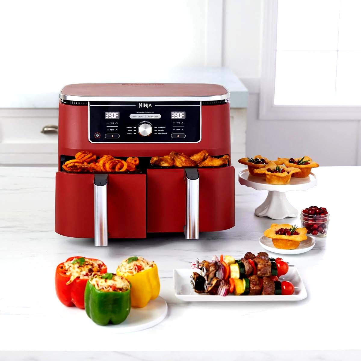 Ninja DZ401 Foodi 6-in-1 10-qt. XL 2-Basket Air Fryer with DualZone Technology, Cinnamon (Renewed)
