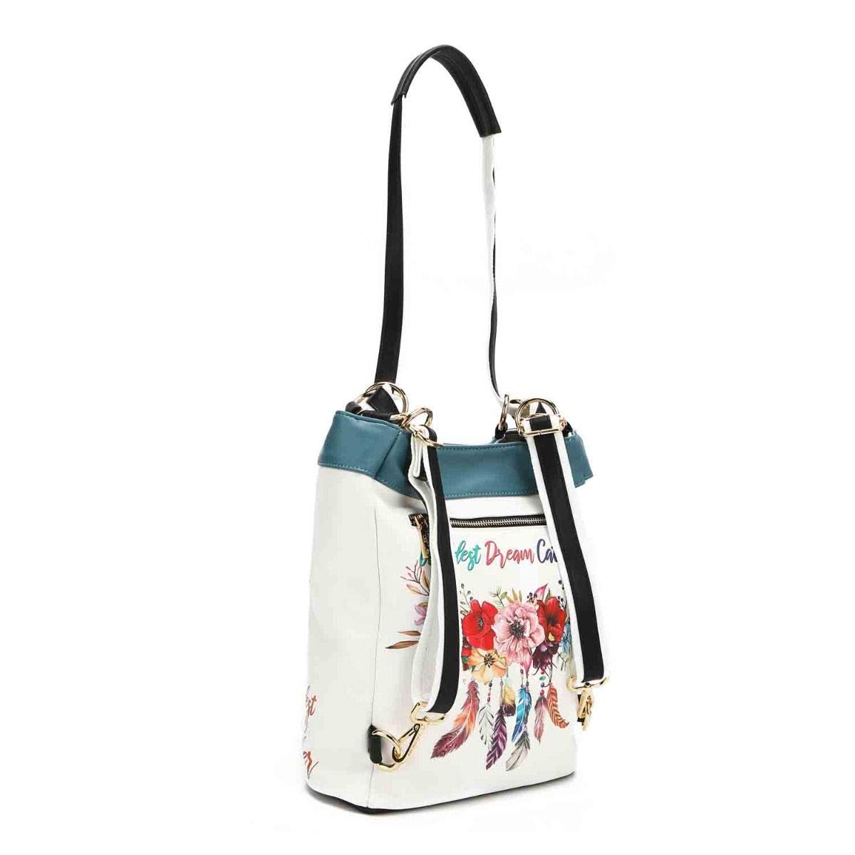 Nicole Lee BOHEMIAN WHITE PRINT STYLISH CONVERTIBLE BACKPACK
