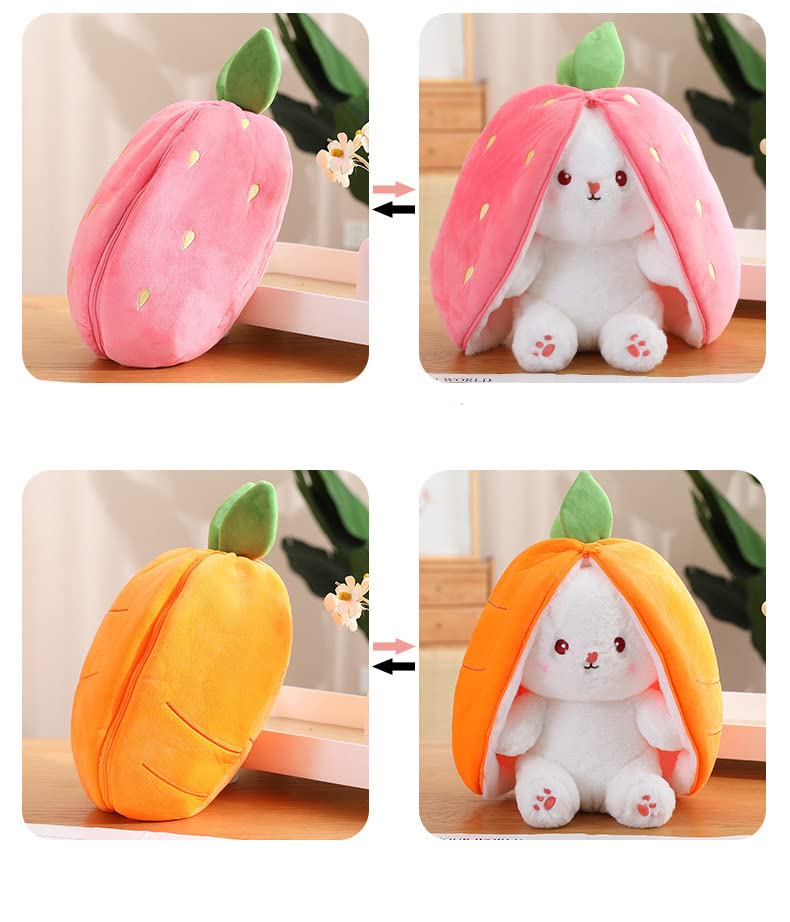 Xeletu Easter Stuffed Cute Bunny,Easter Stuffed Cute Bunny Plush Pillow Toys,Reversible Floppy Ear Bunny Plushie Bunny Plush Pillow,Carrot Strawberry Bunny Pillow Plush Toy (Strawberry, 7.1in)