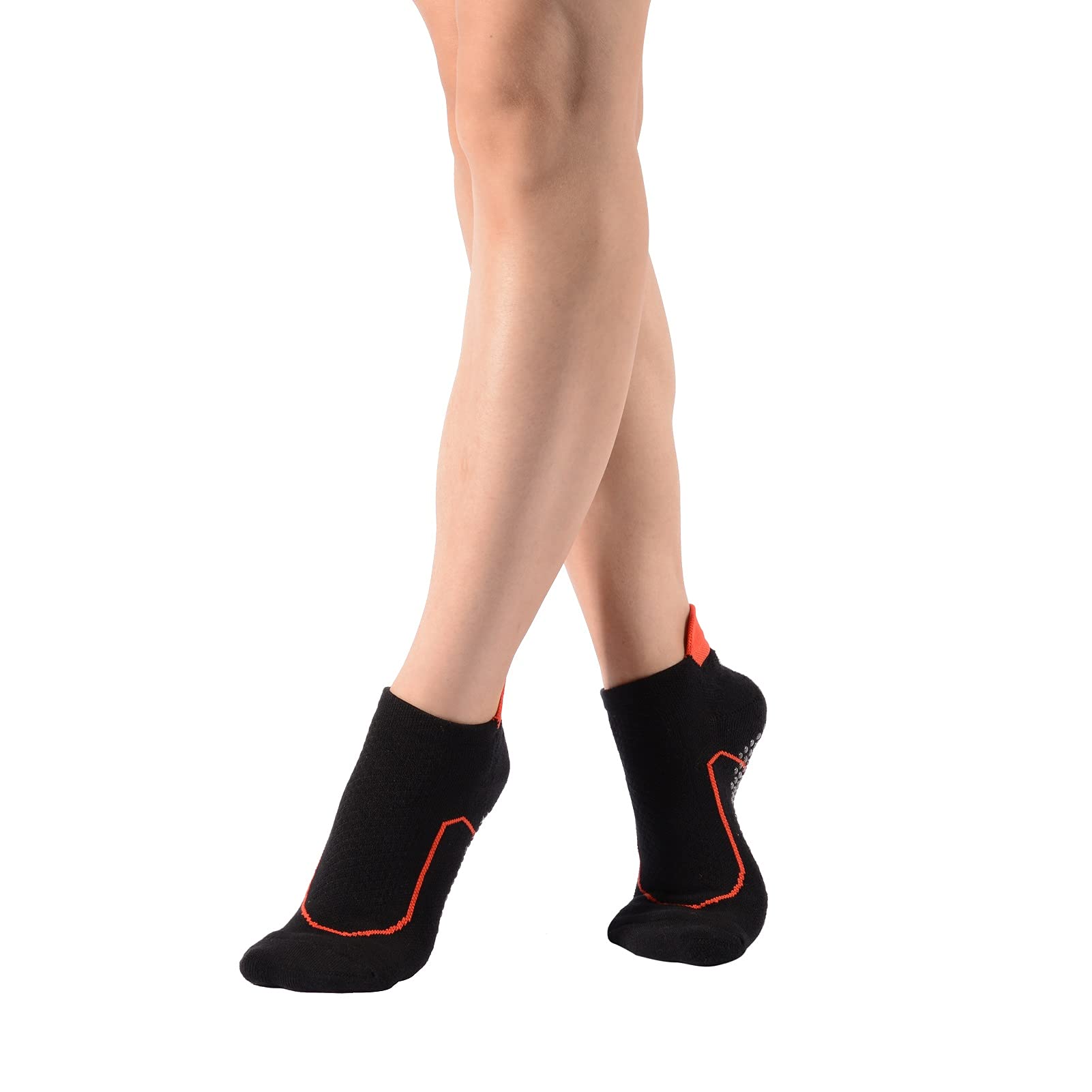 Teebulen Women's 5 Pairs Black Padded Anti Slip Odor Resistant Grips Compression Low Cut Yoga Barre Pilate Socks,Size 4-9