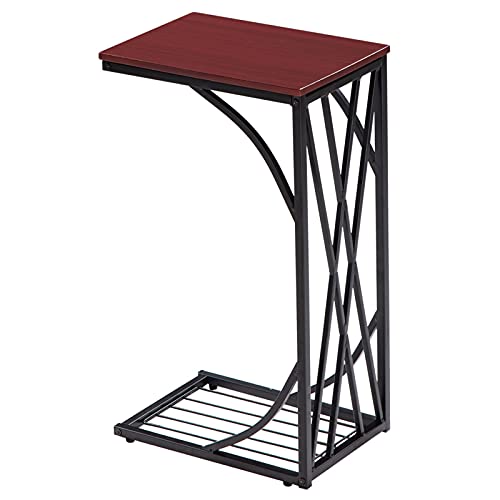 Modern Chic C-Type Side Table with Brown Cross Line Design